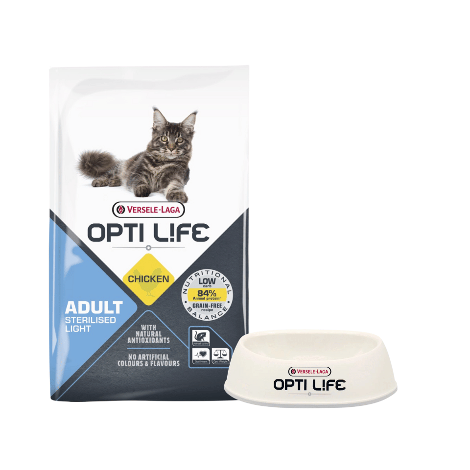 VERSELE-LAGA Opti Life Cat Sterlised/Light Chicken 7.5 kg hrana pisica sterilizata, cu pui + bol ...